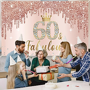 Rose Gold 60th Birthday Banner Party Decorations for Women, Pink Rose Gold 60 & Fabulous Happy 60th Birthday Banner Party Supplies, Sixty Years Old Bday Background Photo Sign for Indoor Outdoor
