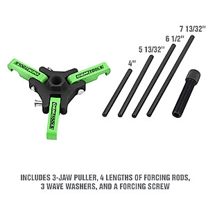 OEMTOOLS 25090 Harmonic Balancer Puller Kit, Adjustable 3-Jaw Puller Fits Most Late Model Automobiles & Trucks, Forcing Screw Fits a 3/8” Square Drive, Includes 4 Forcing Rods, 6 Piece