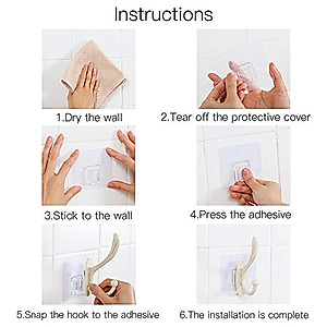 Coat Hook 8 Pack Split Design Heavy Duty Transparent Reusable Seamless Wall Mounted Double Removable Hooks for Coat,Scarf,Bag,Towel,Key,Cap,Cup,Hat(Beige)