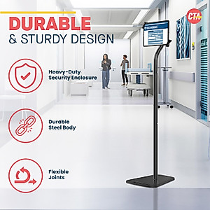 Kiosk Stand Neck - CTA Premium Height-Adjustable Floor-to-Desk Security Kiosk Stand Neck for iPad 7th/ 8th/ 9th Gen 10.2", iPad Pro 12.9", Surface Pro 4, Galaxy Tab S3, & 7-14" Tablets (PAD-PARASW)