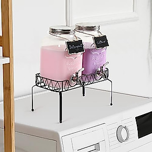 1-Gallon Glass Drink Dispenser with Stand and Lid, 18/8 Stainless Steel Spigot, [2 Pack] Glass Beverage Dispensers for Parties - Mason Jar Drink Dispensers with Lids, Wooden Chalkboards