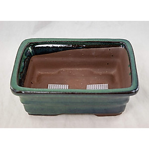 Calibonsai Rectangular Bonsai Cactus & Succulent Pot with Mesh 8x 6x 2.75 - Green Stain Glazed