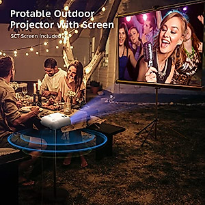 YABER Mini Projector with Screen, 1080P Full HD 8000L Outdoor Movie Projector, Portable WiFi Projector Compatible with TV Stick/iOS/Android/TV Stick/PC/PS5, for Home Theater & Outdoor Movies