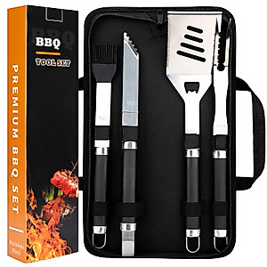 BBQ Tools Grill Tools Set, Stainless Grill Kit Grilling Set - Heavy Duty Premium BBQ Accessories with Portable Bag, with Spatula, Fork, Brush & BBQ Tongs- Perfect Grill Gifts for Men