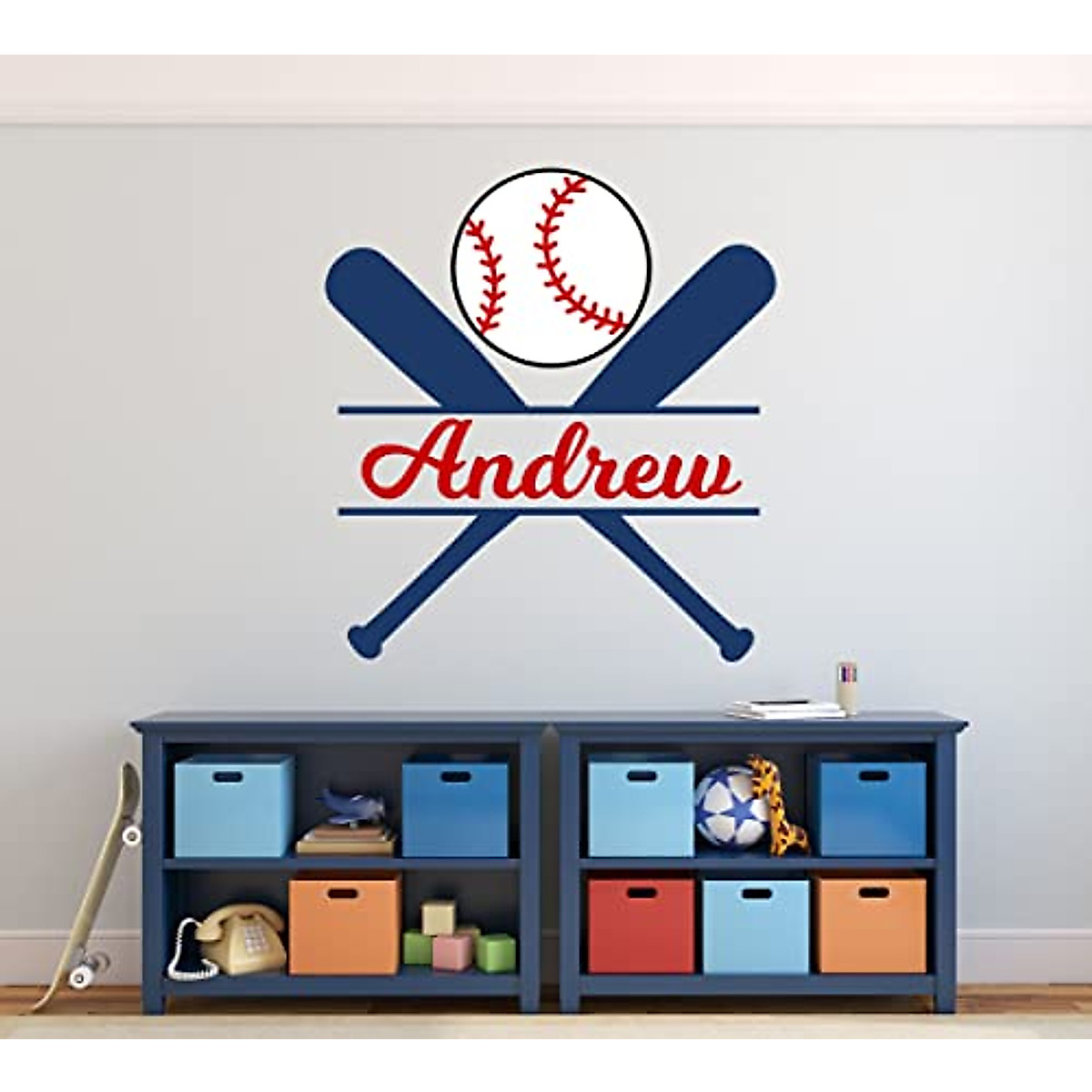 Baseball Wall Decals - Custom Name Decal - Wall Decor for Boys Room - Personalized Baseball Bat Wall Decal - Sport Wall Art Kids Bedroom Decor