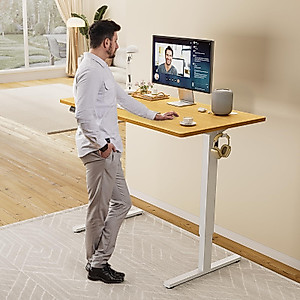 Sweetcrispy Standing Desk, Stand Up Desk, Electric Standing Desk with Splice Board, 40 x 24in Ergonomic Height Adjustable Desk Sit to Stand Desk, Computer Workstation Home Office Desk-Natural
