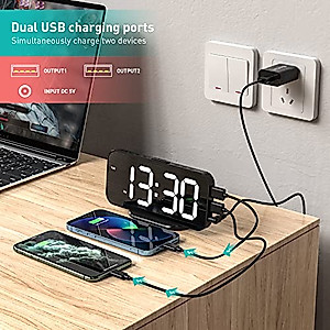 EDUP LOVE Digital Alarm Clocks, LED Mirror Electronic Clock, Snooze Mode, 12/24H, Adjust Brightness, Modern Desk & Wall Clocks for Bedroom Living Room Office - Black