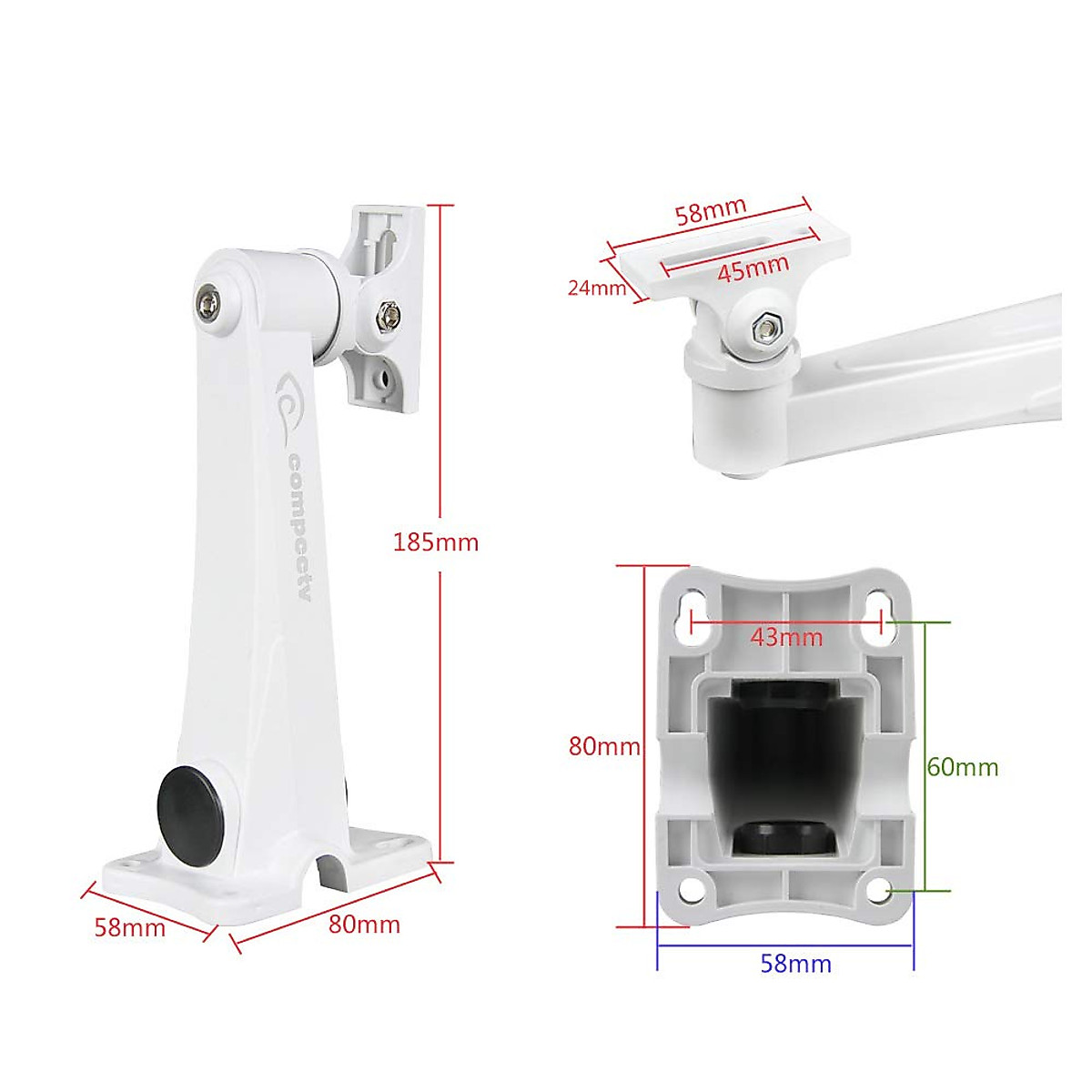 compcctv Waterproof Universal CCTV Security Camera Mounting IP Camera Bracket,ABS Indoor Outdoor Wall Ceiling Mount Holder Stand Monitor Rotary Bracket 2 Pack