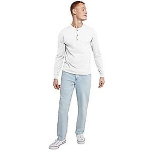 Hanes Comfortblend Originals T-Shirt, Long Sleeve Cotton Henley Tees for Men, White, X Large