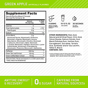 Optimum Nutrition Amino Energy - Pre Workout with Green Tea, BCAA, Amino Acids, Keto Friendly, Green Coffee Extract, Energy Powder - Green Apple, 30 Servings (Packaging May Vary)