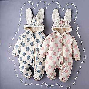 Simplee Kids Unisex Baby Hooded Winter Outerwear Snowsuit Newborn Infant Warm Fleece Jumpsuit Romper for Toddler 3 Months (Pink Dots)