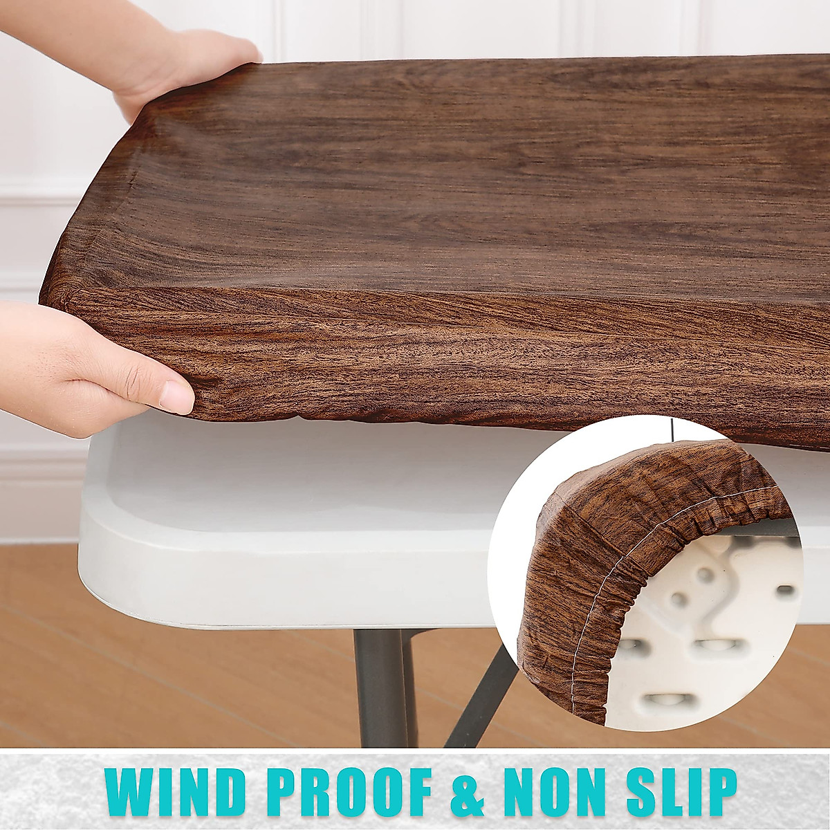 Smiry Rectangle Picnic Tablecloth, Waterproof Elastic Fitted Table Covers for 6 Foot Tables, Wipeable Flannel Backed Vinyl Tablecloths for Camping, Indoor, Outdoor (Brown, 30x72 Inches)