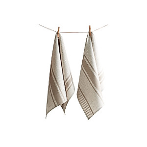 LINENVIBE Pure Linen Kitchen Tea Towels Set of 2 Flax Dish Towels 17 x 27 inches with Navy Blue French Country Stripes. (Navy)