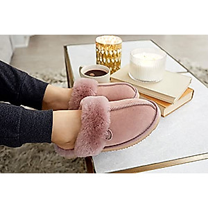 Dearfoams Womens Fireside Sydney Shearling Fur Indoor/Outdoor Scuff With Wide Widths Slipper, Dusty Pink, 9 US