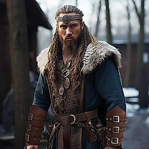 SMARCH Medieval Viking Leather Arm Guards for Men Renaissance Renaissance Viking Pirates Cosplay Costume Accessories for Halloween Parties, LARP and Ren Faire Cosplay (Brown)