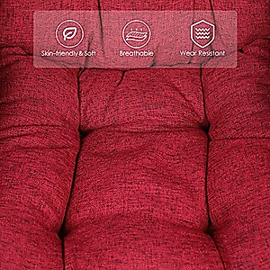 MEETWARM Modern Cotton Fabric Lazy Chair, Accent Contemporary Lounge Chair, Upholstered Single Leisure Sofa Chair with a Side Pocket, Armrests and Thick Padded Back for Living Room Bedroom (Red)