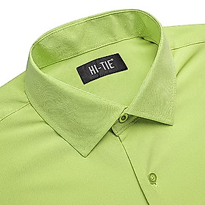 Hi-Tie Mens Dress Shirts 4 Way Stretch Long Sleeve Dress Shirts for Men Button Down Wrinkle Free Casual Formal Shirt,Army Green, Large