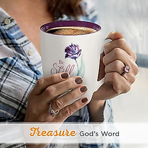 Christian Art Gifts Ceramic Scripture Coffee Mug for Women 12 oz Purple Tulip Inspirational Bible Verse Mug - Be Still and Know - Psalm 46:10 Microwave and Dishwasher Safe Comforting Coffe Mug
