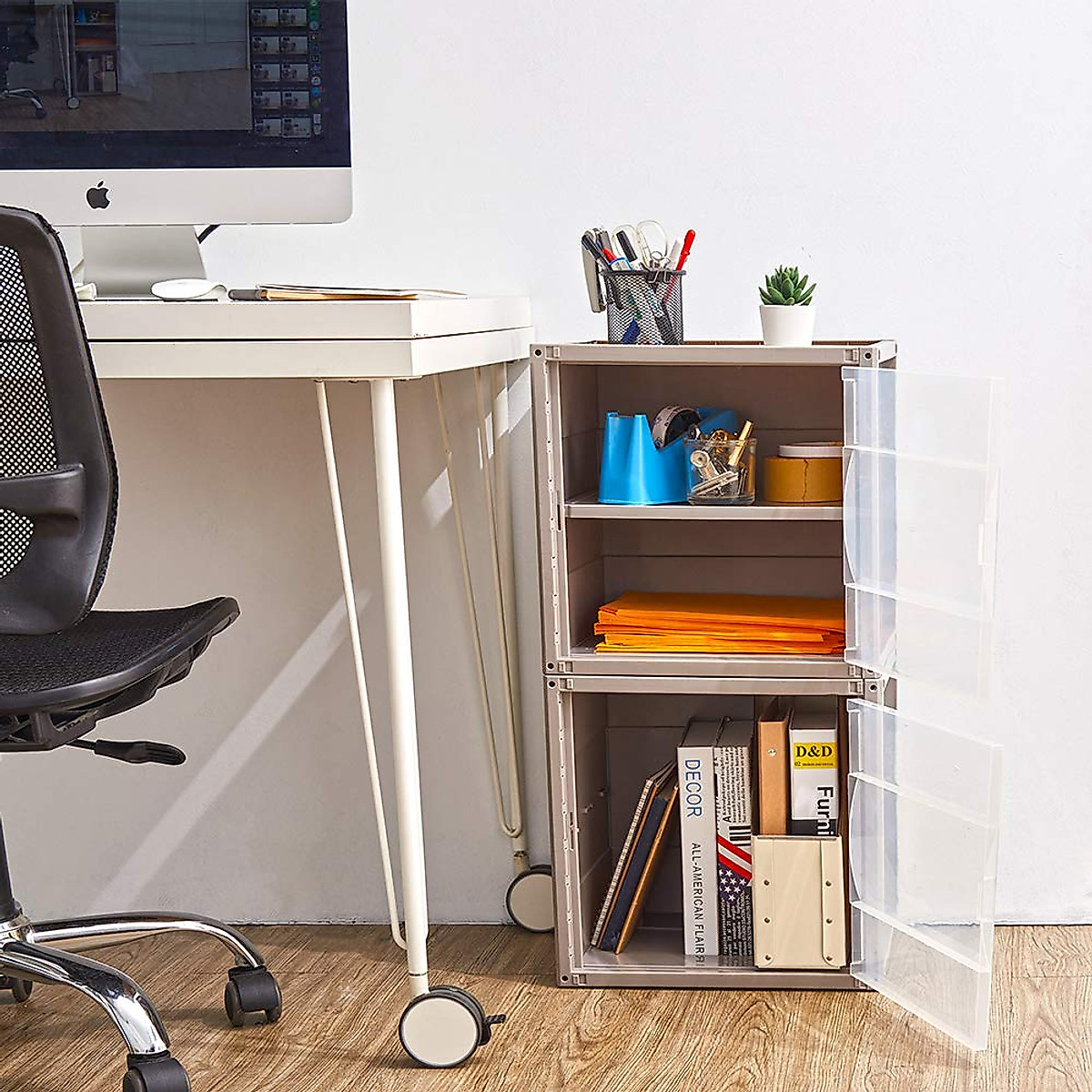 EZOWare 2 Tier Organizer Drawer, Stackable Plastic Modular Storage Box for Bathroom, Bedroom, Living Room, Kitchen, Office - 2 Pack