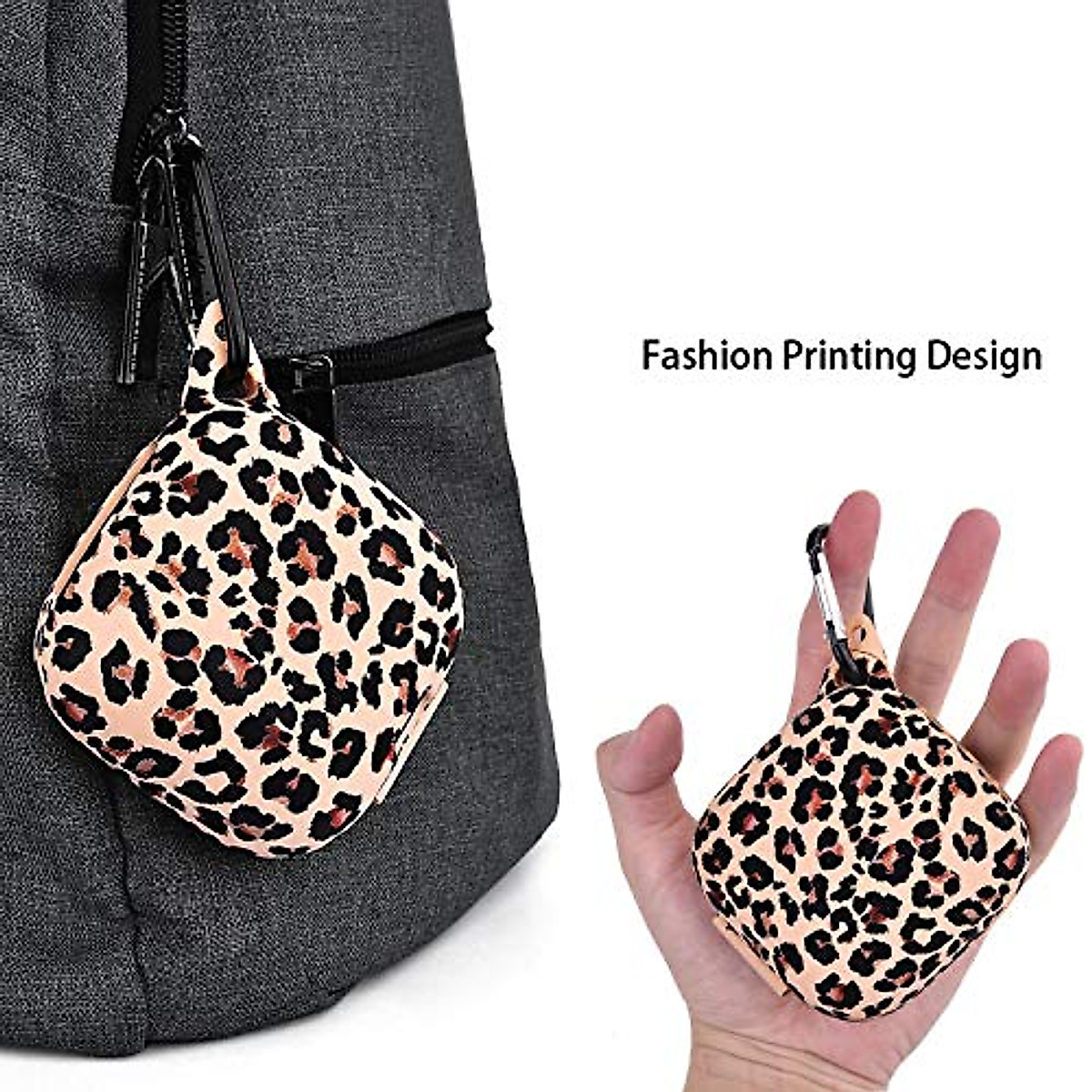 AIRSPO Silicone Case Cover for Powerbeats Pro Anti-Lost & Shockproof Easy Carrying Protective Case with Keychain (Leopard Print)