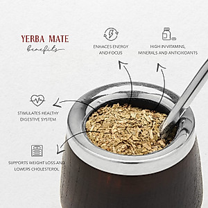 BALIBETOV Selected Collection - Yerba Mate Gourd (Mate Cup) - Premium Mate Gourd With German Silver Details - Includes Stainless Steel Bombilla and Cleaning Brush. (The Chaco Mate)