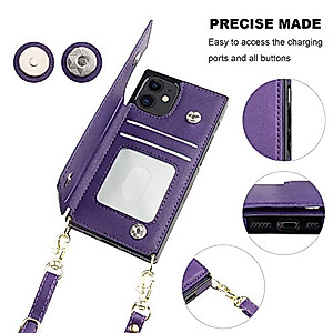 Bocasal Crossbody Wallet Case for iPhone 12/12 Pro Credit Card Holder PU Leather Kickstand Shockproof Detachable Cross Body Strap Lanyard Magnetic Closure 6.1 inch(Purple)