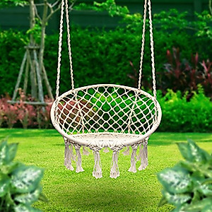 Sorbus Swing Chair Macrame Hanging Hammock Chair – Stylish Decorative Premium Cotton Ceiling Boho Chair for Durability- Indoor, Outdoor, Chair, Patio, Porch, Garden, Gifts - Max 250Lbs