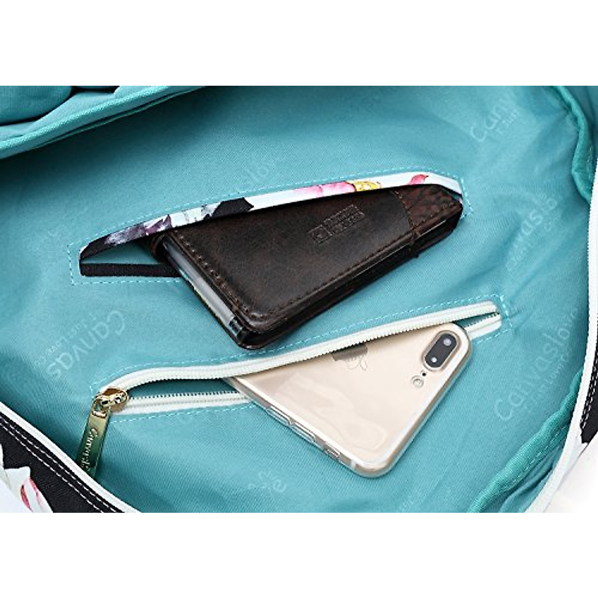 Canvaslove Canvas 15.6 inch Waterproof laptop backpack with USB Charging Port and Massage Cushion Straps for laptop up to 15 inch Men Women Outdoor Travel Backpack (Lotus)