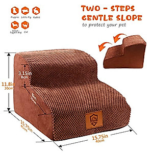 Topmart High Density Foam Pet Steps 2 Tiers,11.8" High,Non-Slip Dog Stairs,Dog Ramp,Soft Foam Dog Ladder,Best for Dogs Injured,Older Cats,Pets with Joint Pain,Suitable for Low Sofas,Stairs,Lower place