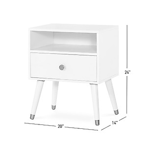 Child Craft Mod Drawer and Shelf Nightstand Accent Table for Nursery or Bedroom, Large Storage Drawer and Shelf, Made of Sturdy Pinewood, Non-Toxic, Baby Safe Finish (Matte White)