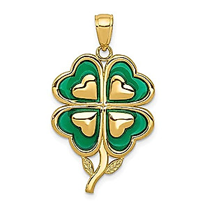 IceCarats 14K Yellow Gold 4 Leaf Lucky Clover Shamrock Flower Necklace Heart Claddagh Celtic Charm Pendant Irish Jewelry 32mm x 20mm Only