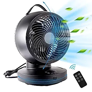 Kapoo Table Air Circulator Fan with Remote, Blade 8", 6 Speeds 4 Wind Modes, Horizontal Vertical Oscillating, Indoor Circulator Fan for Whole Room Temperature Equilibrium, b02, Black (GS-XXG037)
