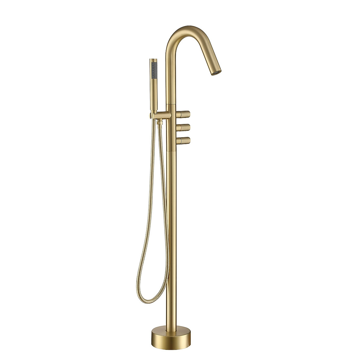 Freestanding Bathtub Faucet Floor Mount Tub Filler Faucet with Handheld Shower 360° Swivel Bathtub Faucet Set with Stainless Steel Water Supply Pipe, Brushed Gold