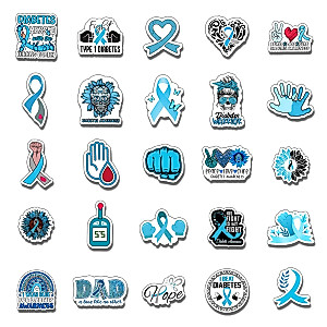 50 Pack Pcs Type One Diabetes Awareness Ribbon Stickers for Water Bottles Waterproof Vinyl Laptop Funny Inspirational Sticker Packs Bulk Set Teens Adults Aesthetic Small Decals