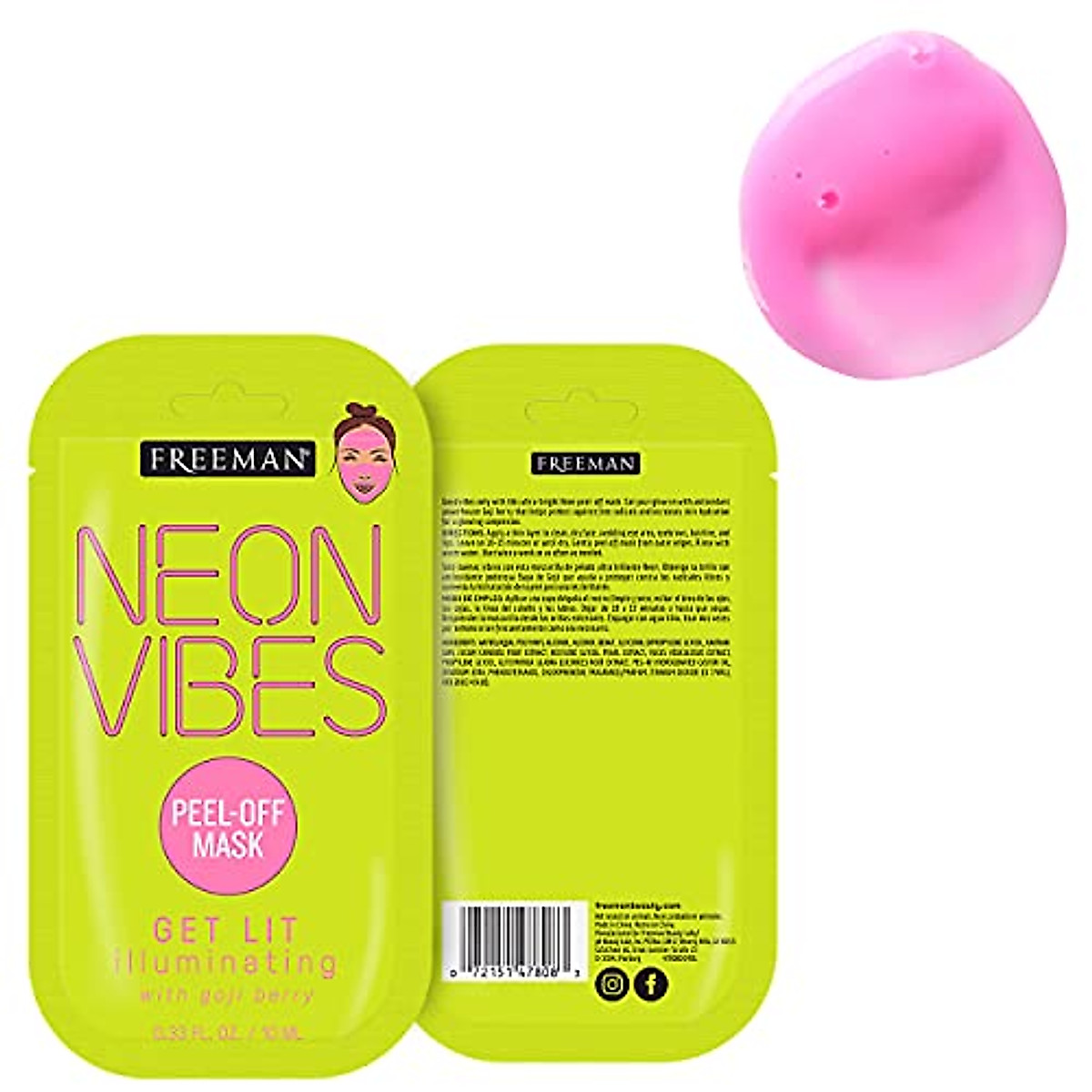 Freeman Beauty Everyday and Neon Vibes Facial Mask Variey Pack with Silicone Brush Applicators, Blue, Lavender, 17 Count