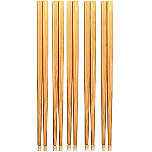 Luxxii 9.5" Natural Chinese Bamboo Wooden Chopsticks Set Reusable Classic Style Wood Chopsticks (5 Pairs)