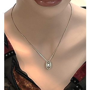 Central Diamond Center Double Oval Dancing Gemstone Necklace, 925 Sterling Silver & Pure Brilliance Zirconia - Platinum Plated