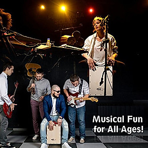 Pyle Snare Style Birch Wood Compact Acoustic Jam Cajon-Wooden Hand Drum Percussion Beat Box with Internal, Deep Bass, Classic Slap, and Crackle Sound-for Kids, Teens, and Adults-PCJD25, Brown (PCJD25)