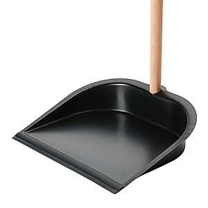 Creative Co-Op Beech Wood Broom & Standing Metal Dust Pan, Natural & Black