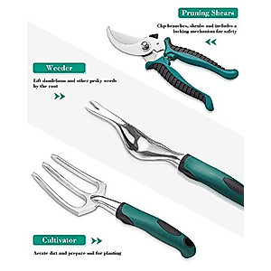 FiveJoy Garden Tool Set, 11 Piece Aluminum Alloy Hand Tool Starter Kit with Garden Bag, Outdoor Tool, Heavy Duty Gardening Work Set with Ergonomic Handle, Gardening Tools-Gift for Women and Men