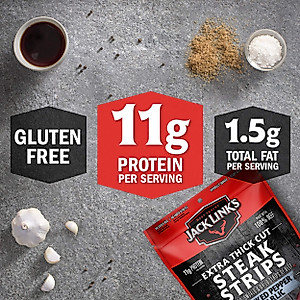 Jack Link's Steak Strips, Beef Jerky, Cracked Pepper & Garlic, Snack Bags, Thick Cut Protein Snacks, Ready To Eat - 11g of Protein, 80 Calories per Serving, Made with Premium Beef, 8 Oz (Pack Of 2)