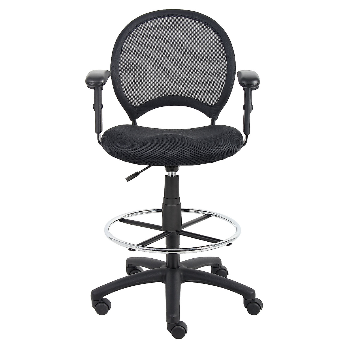 Boss Office Products Mesh Drafting Stool with Adjustable Arms in Black