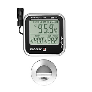 ALLOSUN Digital Thermometer Hygrometer Indoor Humidity Greenhouse Temperature Monitor Alarm Long Probe Gauge Dew-Point Meter with LCD Display