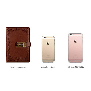 A5 PU Digital Password Notebook Leather Locking Journal Combination Lock Diary Retro Travel Lined Binder Notepad Hardcover Executive Notebooks Personal Organizer with Pen Loop 3 Card Slots 100 Sheet