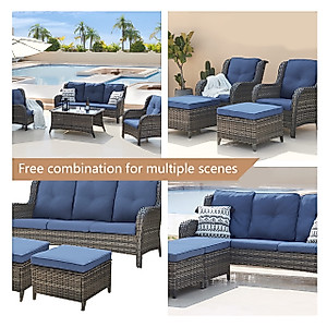 HUMMUH 3-Seat Outdoor Wicker Sofa PE Rattan Patio Couch with Cushions,Deep Seat High Curved Back Armset Patio Sofa