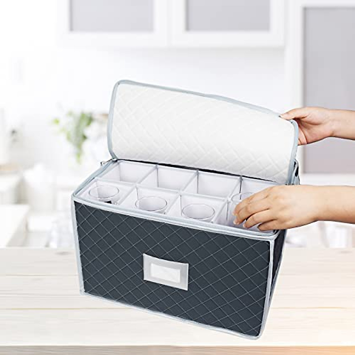 VERONLY Stemware Storage Cases - Holds 24 Wine Glass Storage or Crystal Glassware Containers with Lable Window,Fully-Padded Inside with Hard Sides(15.5" x 12.5"x 9.8")-Set of 2 Grey