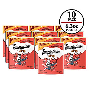 TEMPTATIONS Cat Treats Rockin' Lobster Flavor, (10) 6.3 oz. Pouches , 10 count
