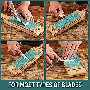 ANGERSTONE Double Sided Leather Strop Kit(14.3" x 3" Knife Stropping Leather）with Ergonomic Handle - Knife Strop for Sharpening Knives, Wood Carving Chisels, Buffing Compound Included