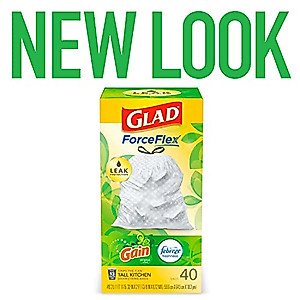 GLAD ForceFlex Tall Drawstring Trash Bags, 13 Gallon White Trash Bags for Tall Kitchen Trash Can, Gain Original Scent to Eliminate Odors, 40 Count