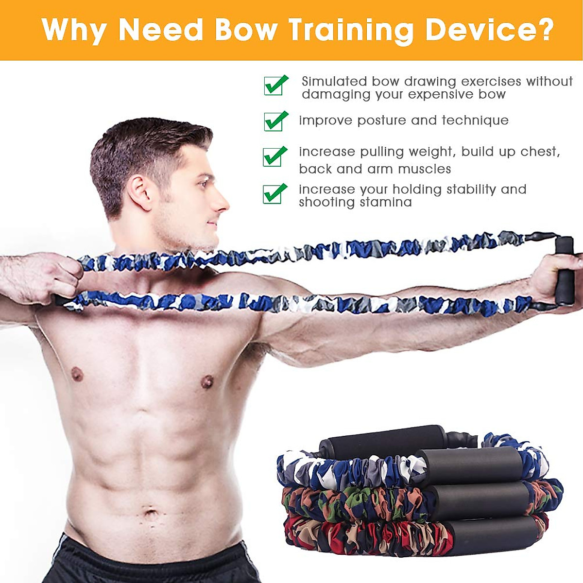 Archery Bow Trainer, Archery Draw Training Aid Strength Training, Anti-Break Latex Resistance Bands, Archery Exerciser Training Device For Recurve Bow Compound Shooting Kids Adults Beginner Experts